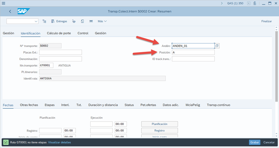 Artículo: Crear documento de transporte - VT01N
