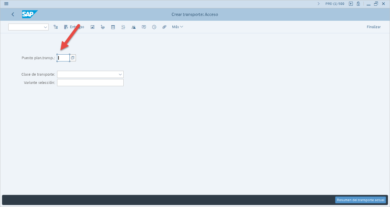 Artículo: Crear documento de transporte - VT01N