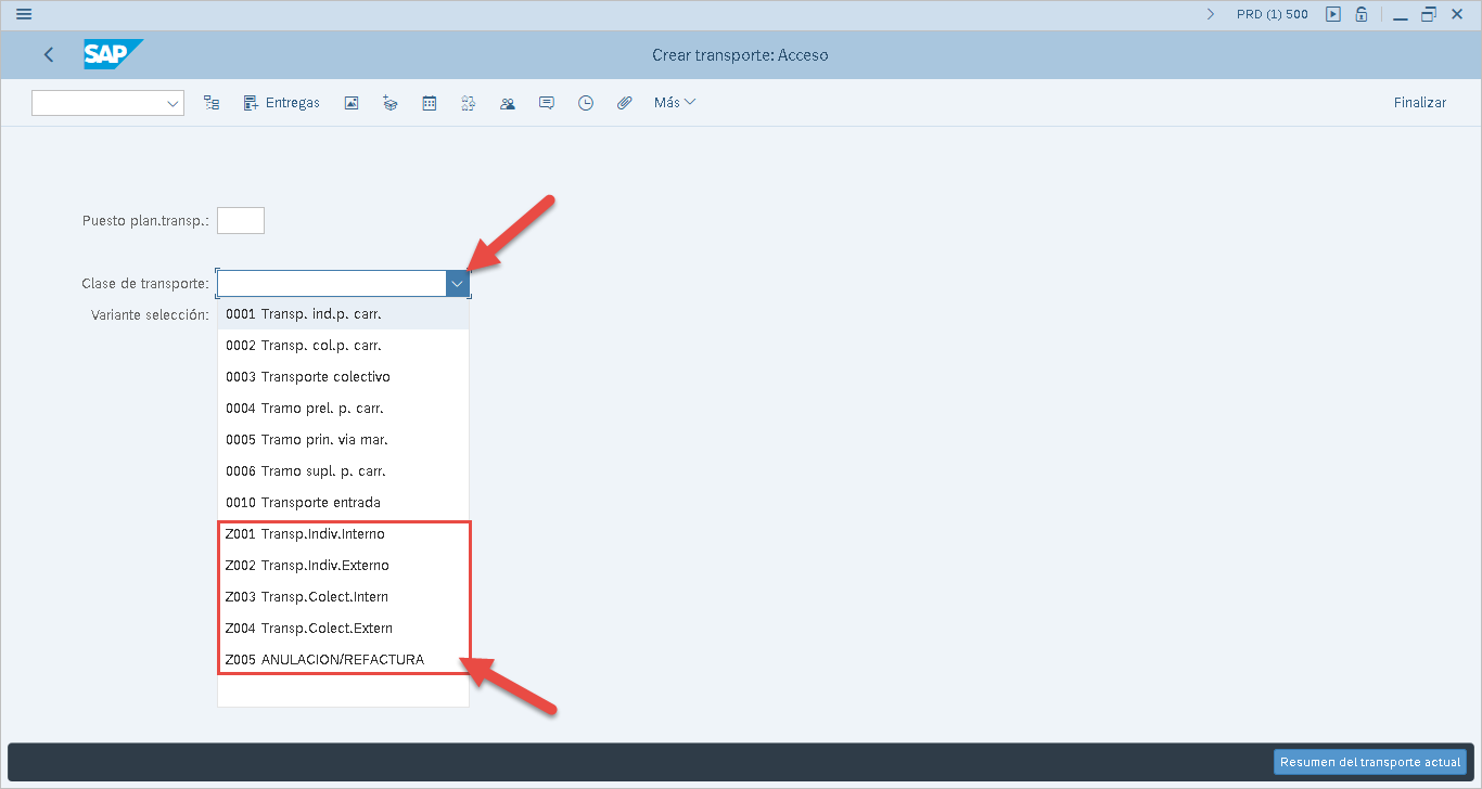 Artículo: Crear documento de transporte - VT01N