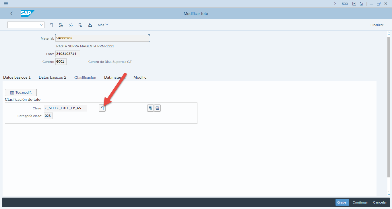 Artículo: Gestión de clase de lote en materiales - CL20N / MSC2N