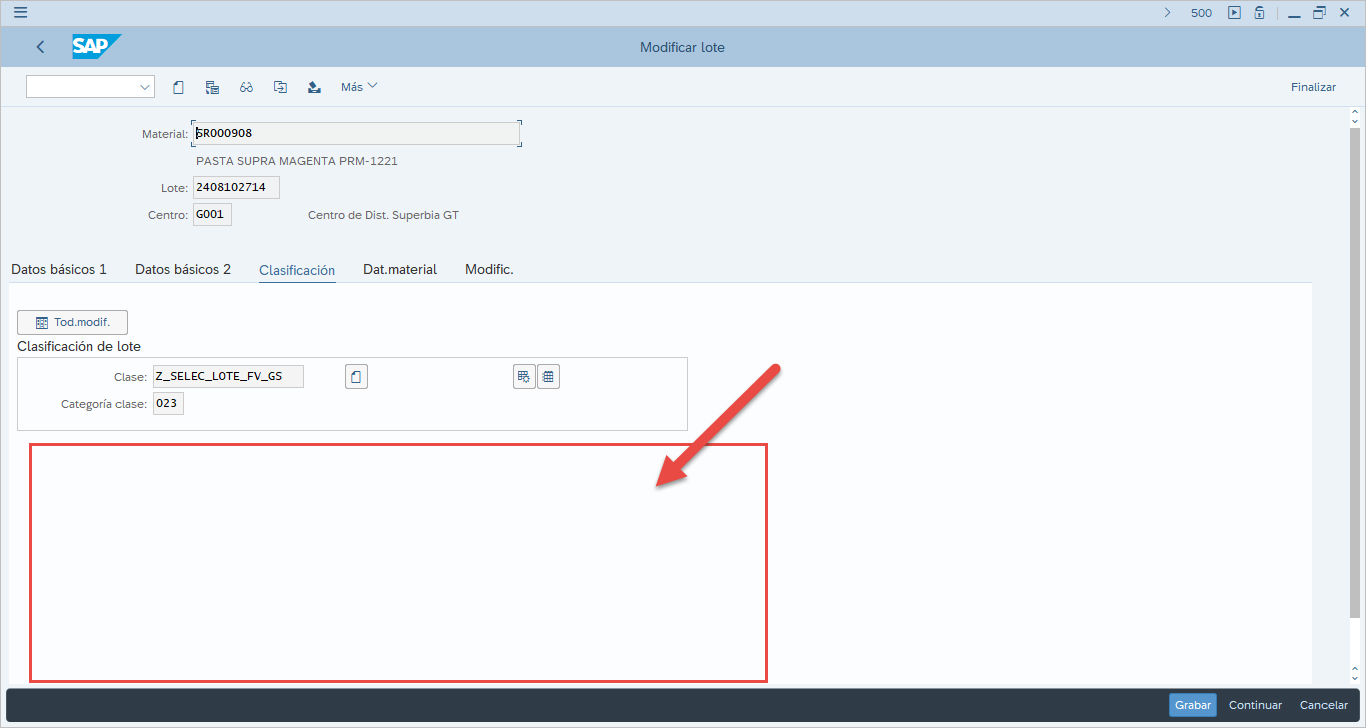 Artículo: Gestión de clase de lote en materiales - CL20N / MSC2N