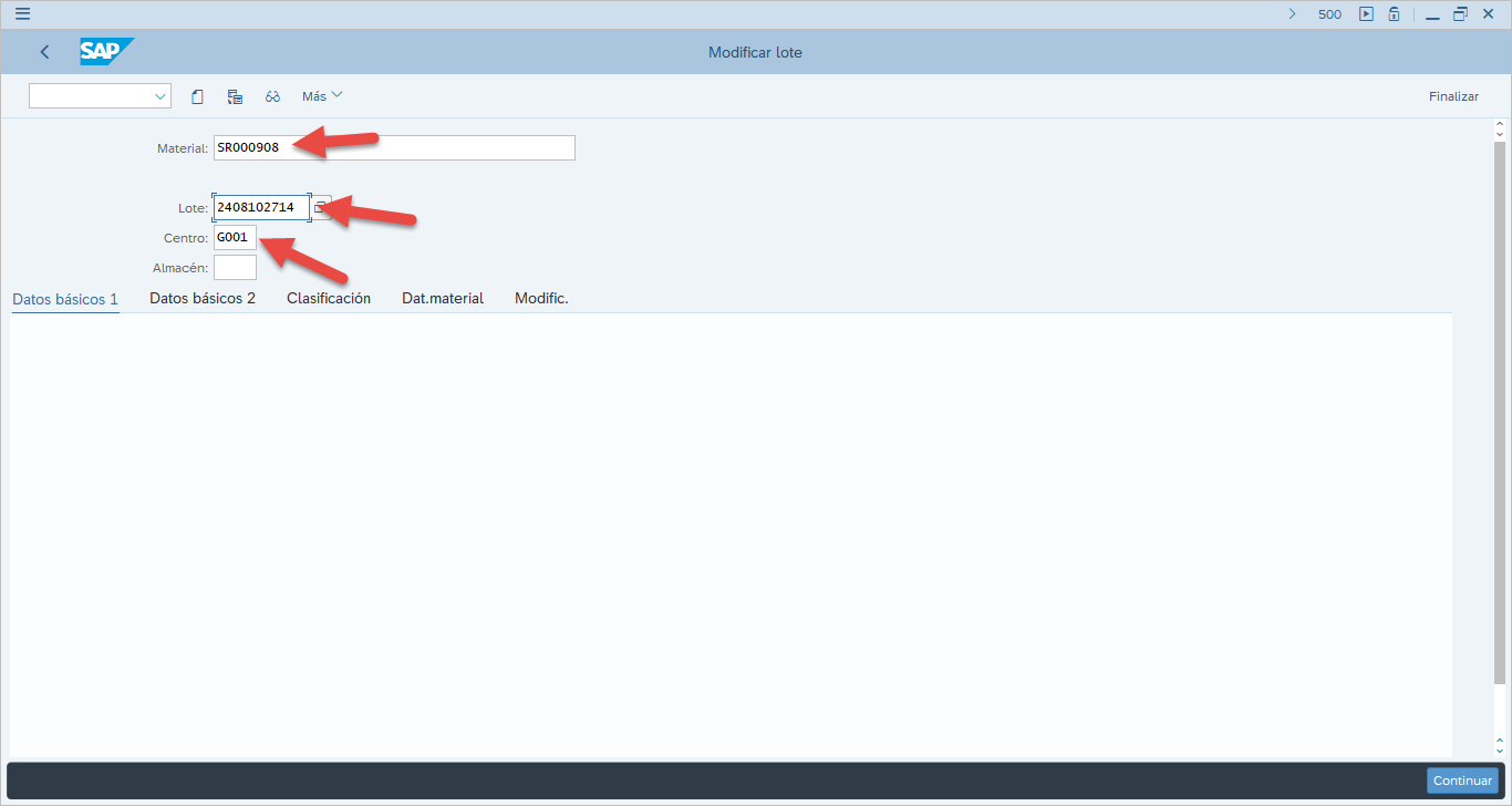 Artículo: Gestión de clase de lote en materiales - CL20N / MSC2N