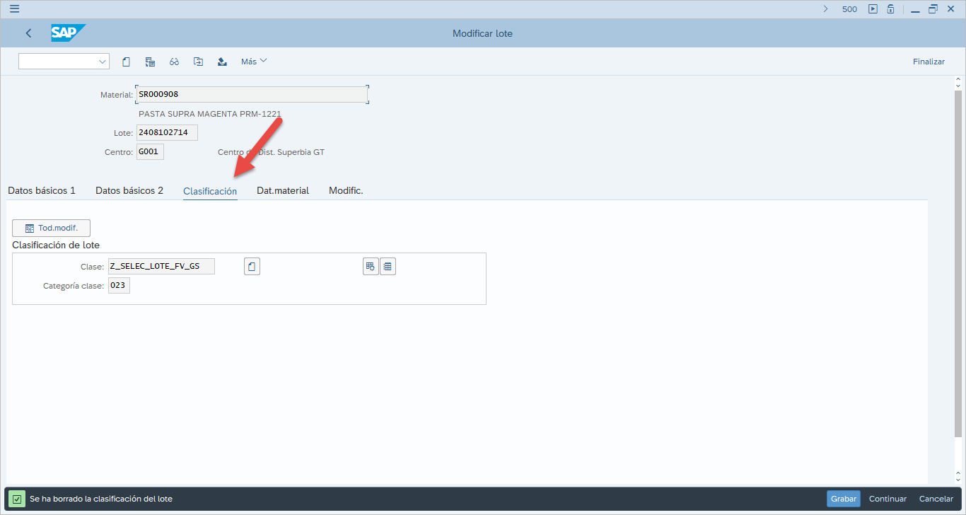 Artículo: Gestión de clase de lote en materiales - CL20N / MSC2N