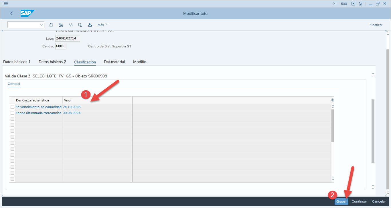Artículo: Gestión de clase de lote en materiales - CL20N / MSC2N