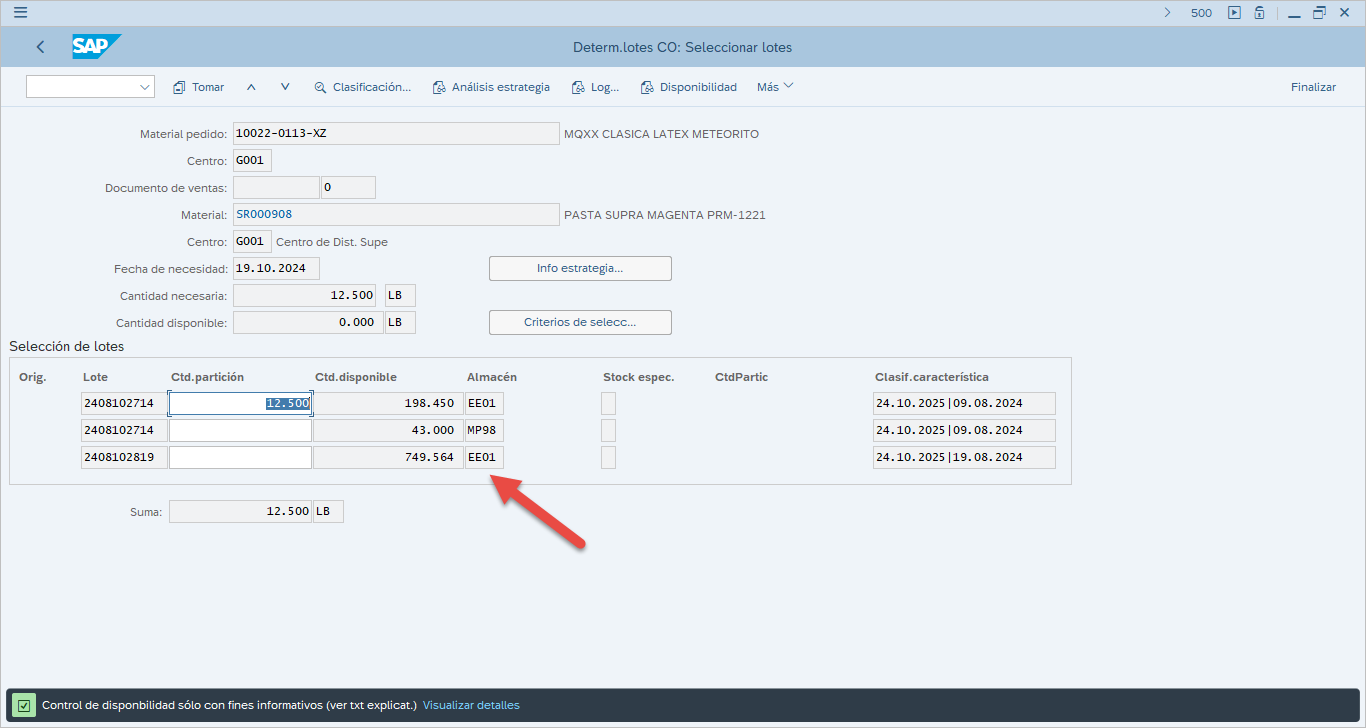 Artículo: Gestión de clase de lote en materiales - CL20N / MSC2N