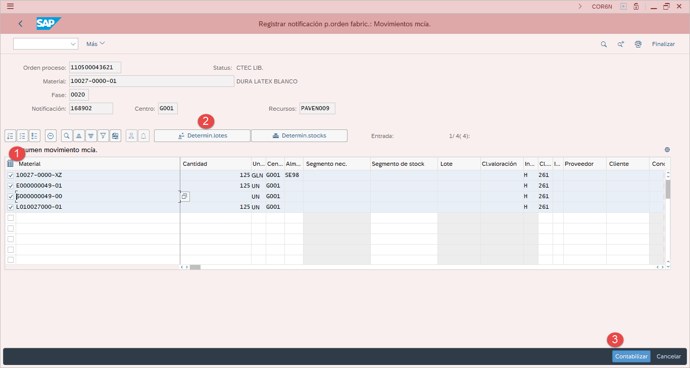 Artículo: Notificar orden y dar salida a componentes - COR6N