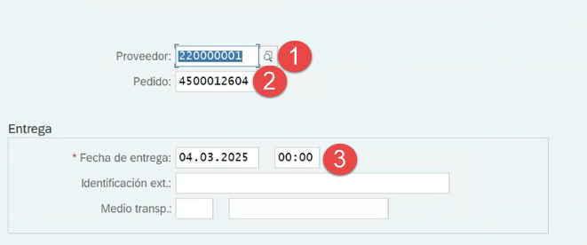 Artículo: Crear Entrega Entrante - VL31N