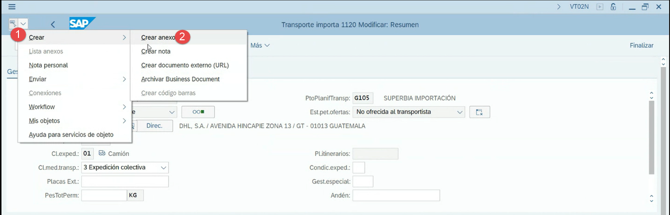 Artículo: Actualizar estatus de transporte y adjuntar archivos - VT02N
