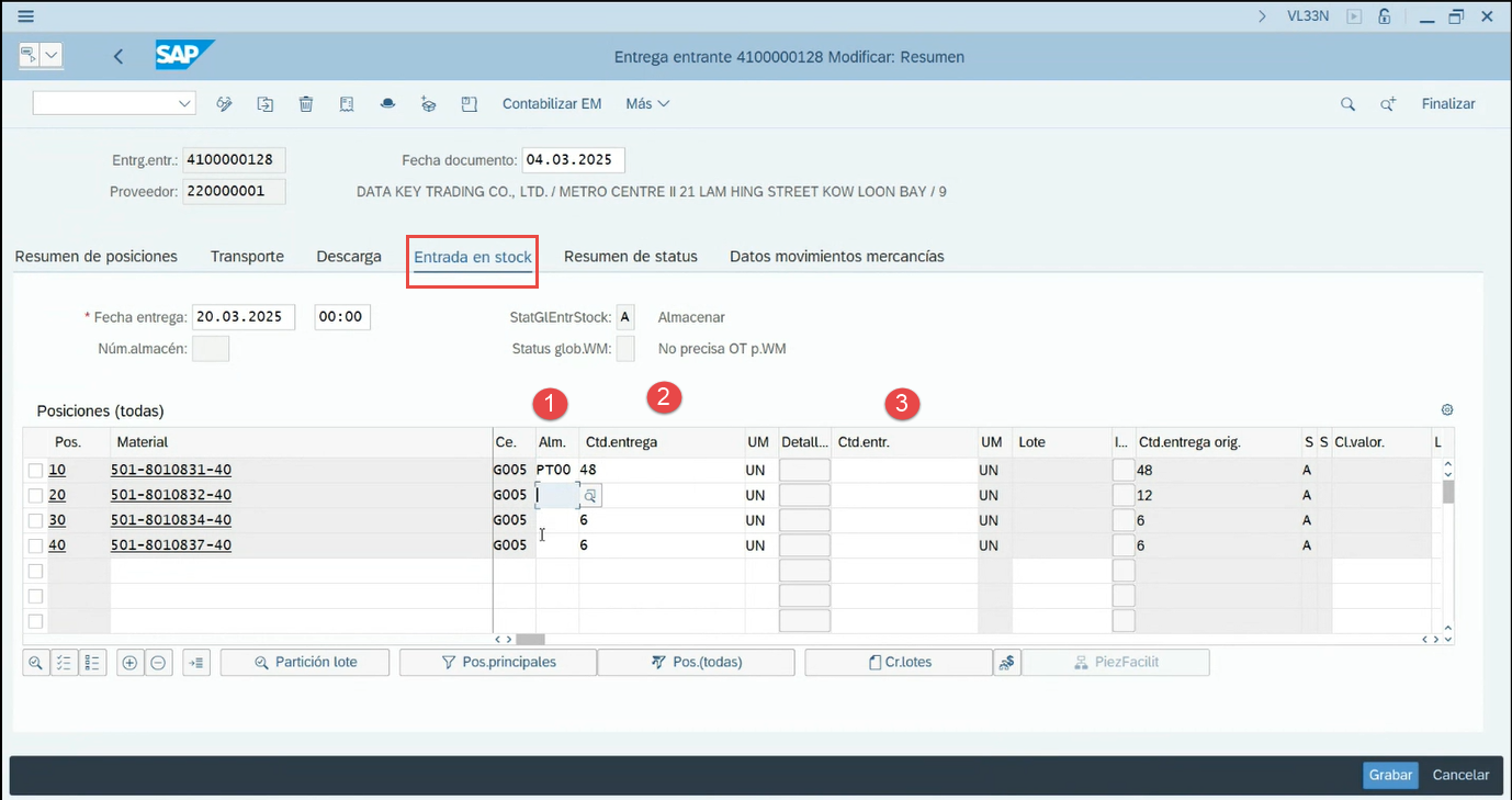 Artículo: Contabilizar entrada de mercancía - VL32N