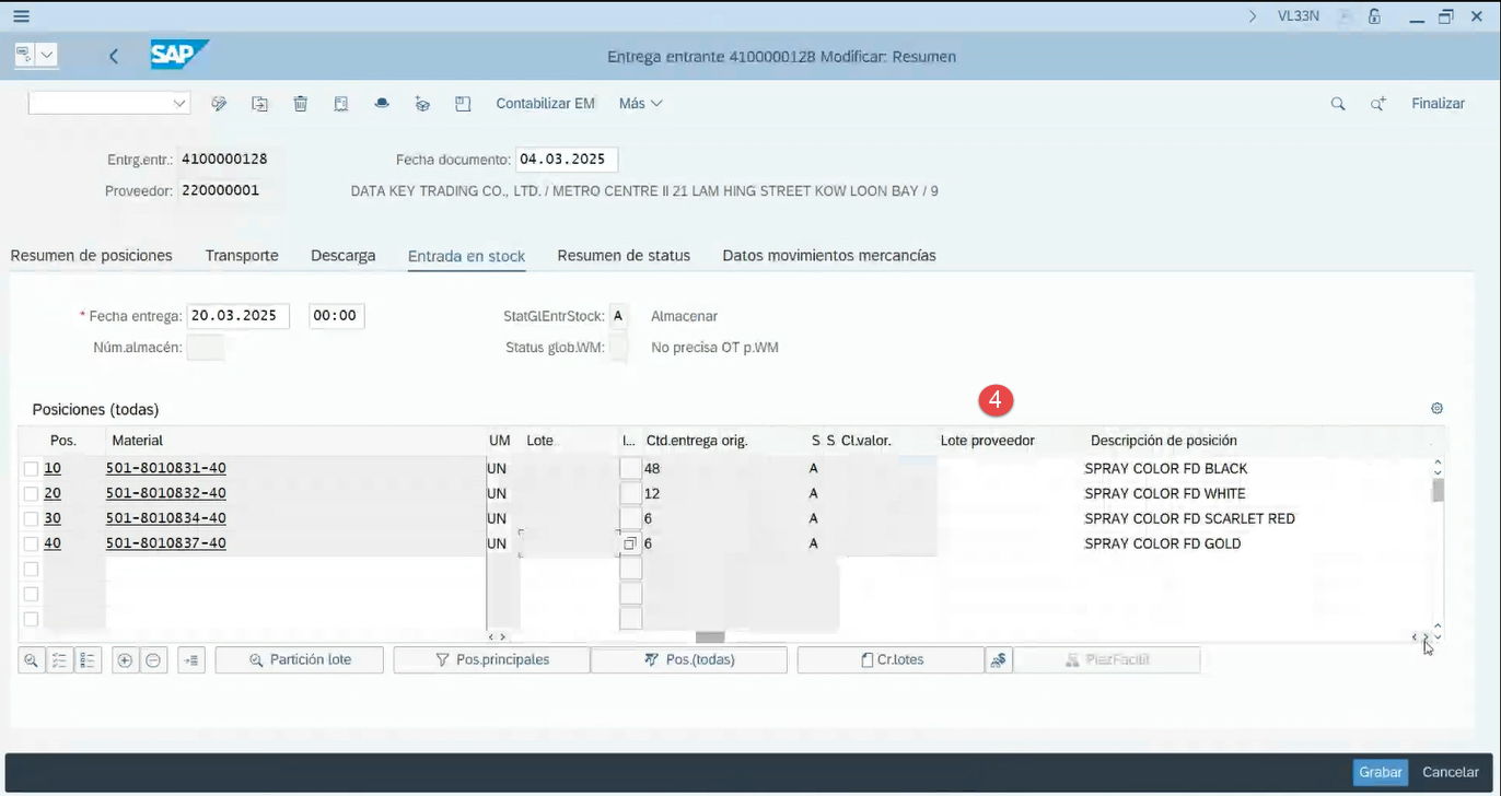Artículo: Contabilizar entrada de mercancía - VL32N